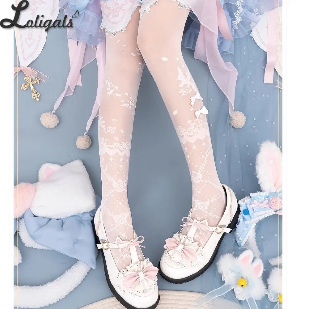 Sweet Wedding Tights Sheer Rose Pattern Lolita Pantyhose for Women by ...