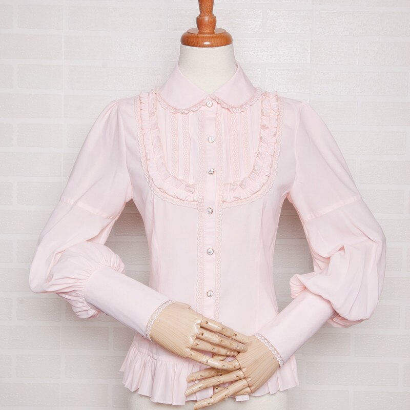 Sweet Girl's Chiffon Blouse Pink Long Puff Sleeve Women's Shirt with ...